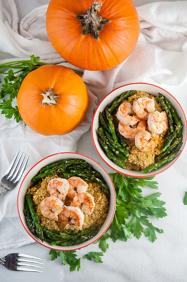 Parmesan Pumpkin Quinoa with Asparagus and Shrimp - Seasoned Sprinkles