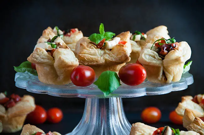 Easy and Elegant Puff Pastry Caprese Cups - Seasoned Sprinkles