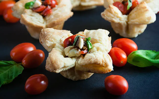 Easy and Elegant Puff Pastry Caprese Cups - Seasoned Sprinkles