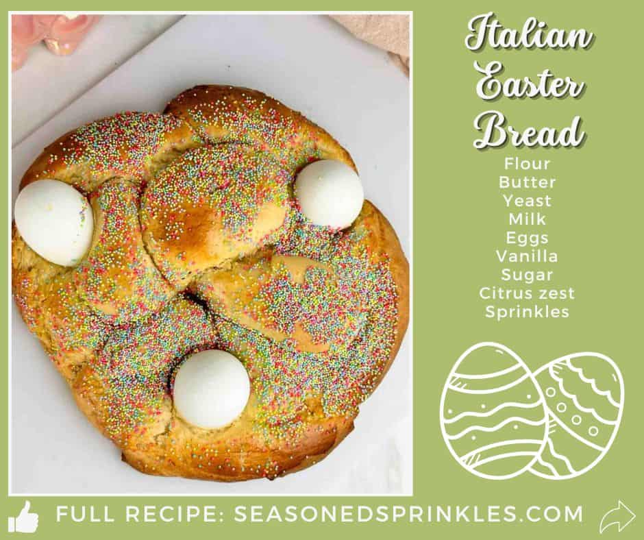 Pretty Italian Easter Bread Wreath with Eggs - Seasoned Sprinkles