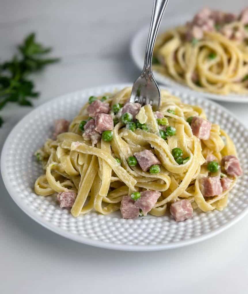 Easy Creamy Pasta with Ham and Peas - Seasoned Sprinkles
