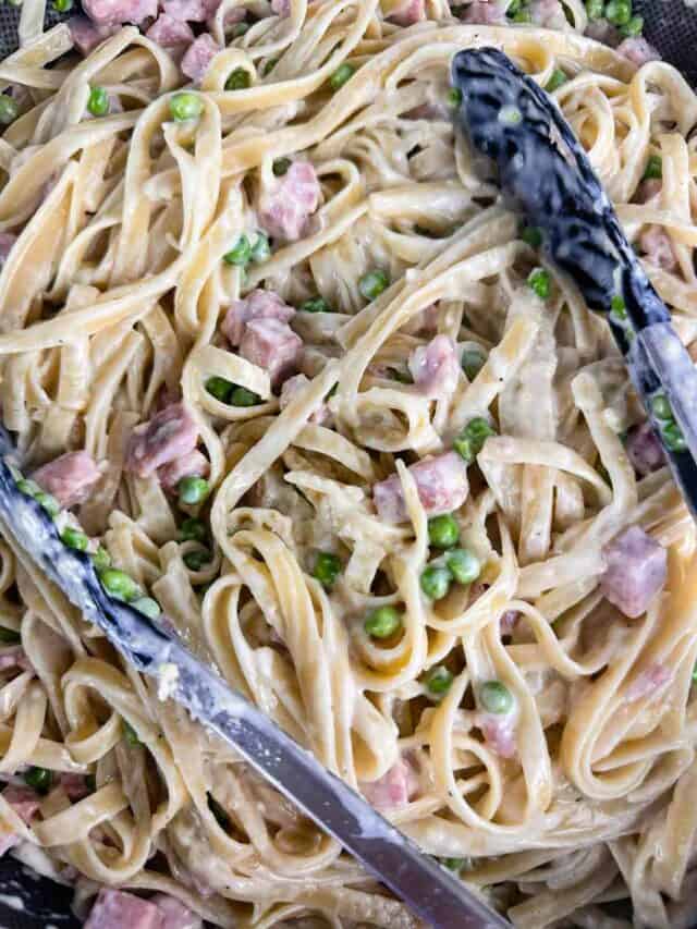 Easy Creamy Pasta with Ham and Peas - Seasoned Sprinkles