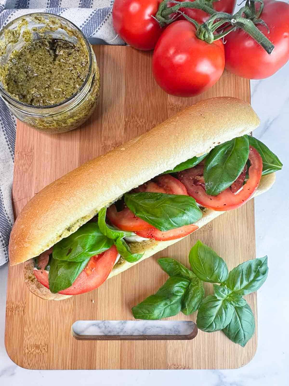 Easy Baguette Caprese Sandwich with Pesto - Seasoned Sprinkles
